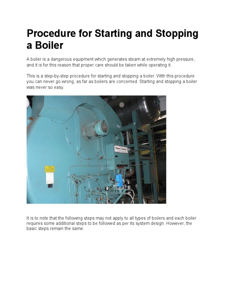 Procedure For Starting and Stopping A Boiler | PDF | Boiler | Gases