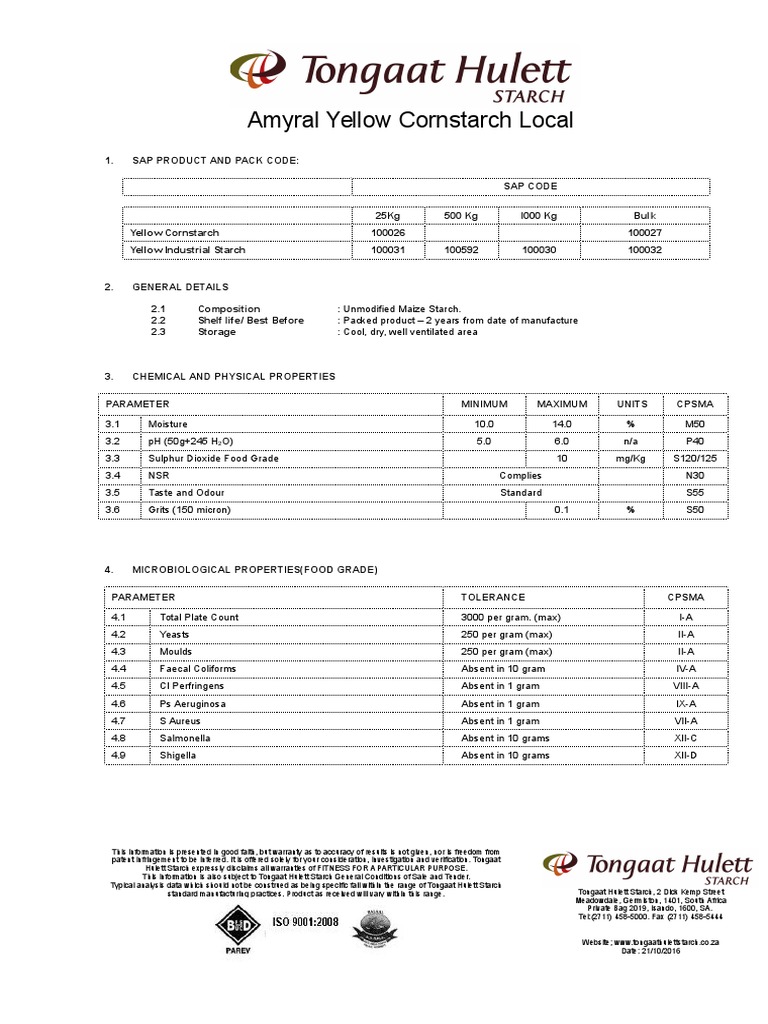 Yellow Cornstarch Spec | PDF