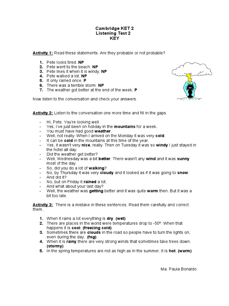 Cambridge KET 2 Listening Key | PDF