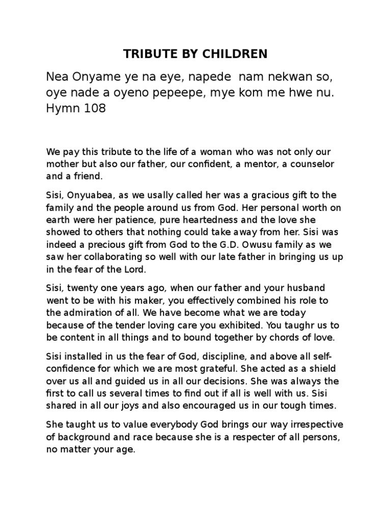 Tribute by Children | PDF