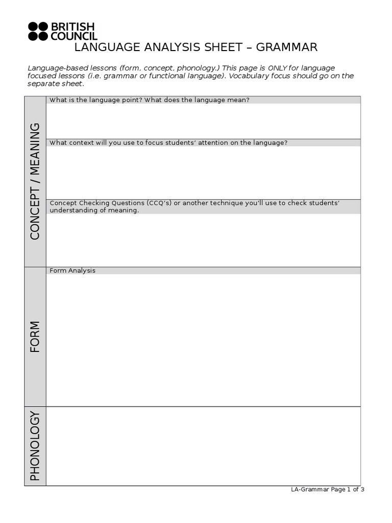 Blank Language Analysis Sheet | PDF