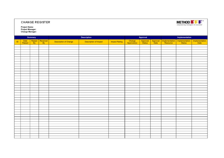 Execution Template - Change Register | PDF