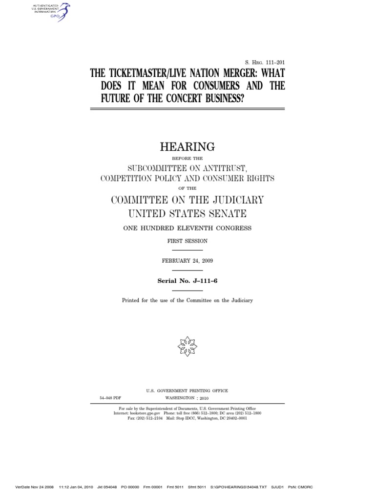 Senate Hearing, 111TH Congress - The Ticketmaster/live Nation Merger ...