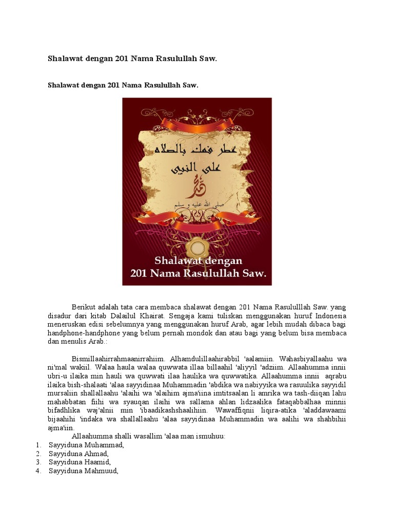 Shalawat Dengan 201 Nama Rasulullah Saw | PDF | Agama dan Keyakinan