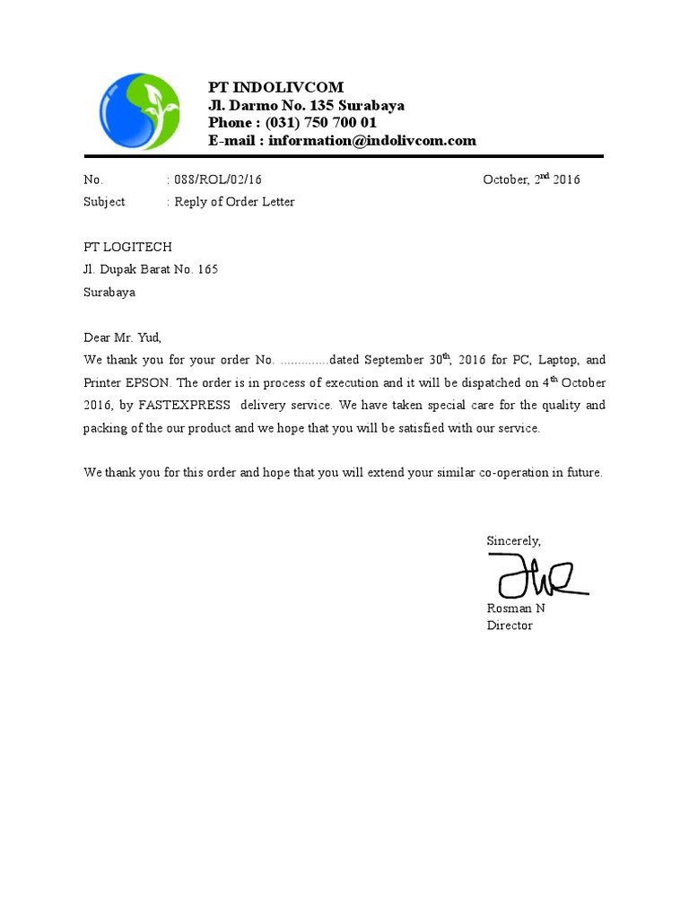 Reply Order Letter | PDF