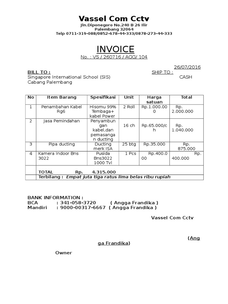 Invoice Sis Palembang | PDF