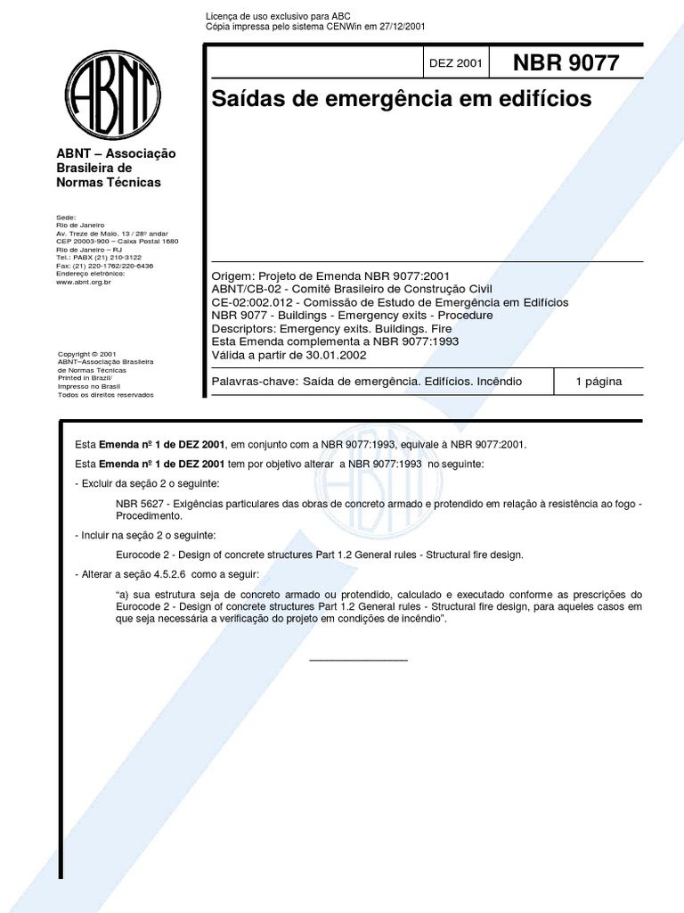 NBR 9077 Saídas de Emergência em Edifícios-2001 PDF | PDF