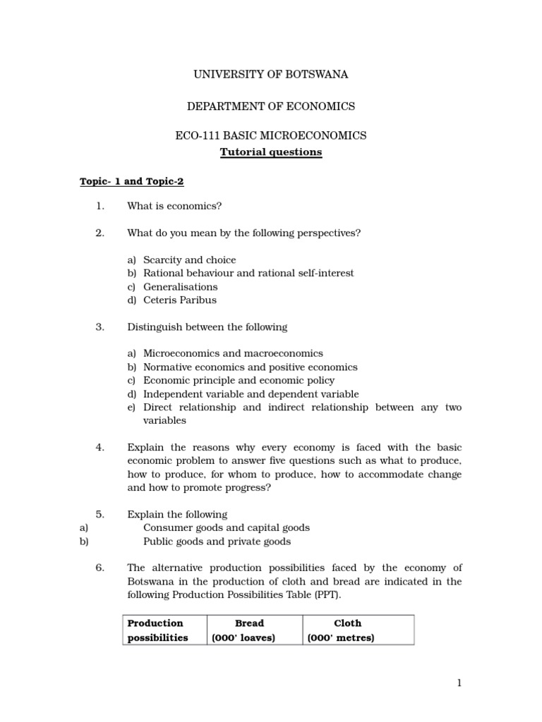 ECO 111 - Tutorial Questions | PDF | Supply (Economics) | Monopoly