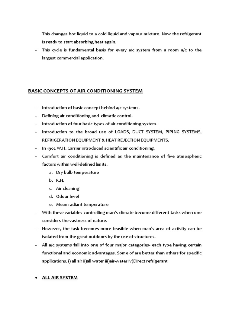 Basic Concepts of Air Conditioning System | PDF