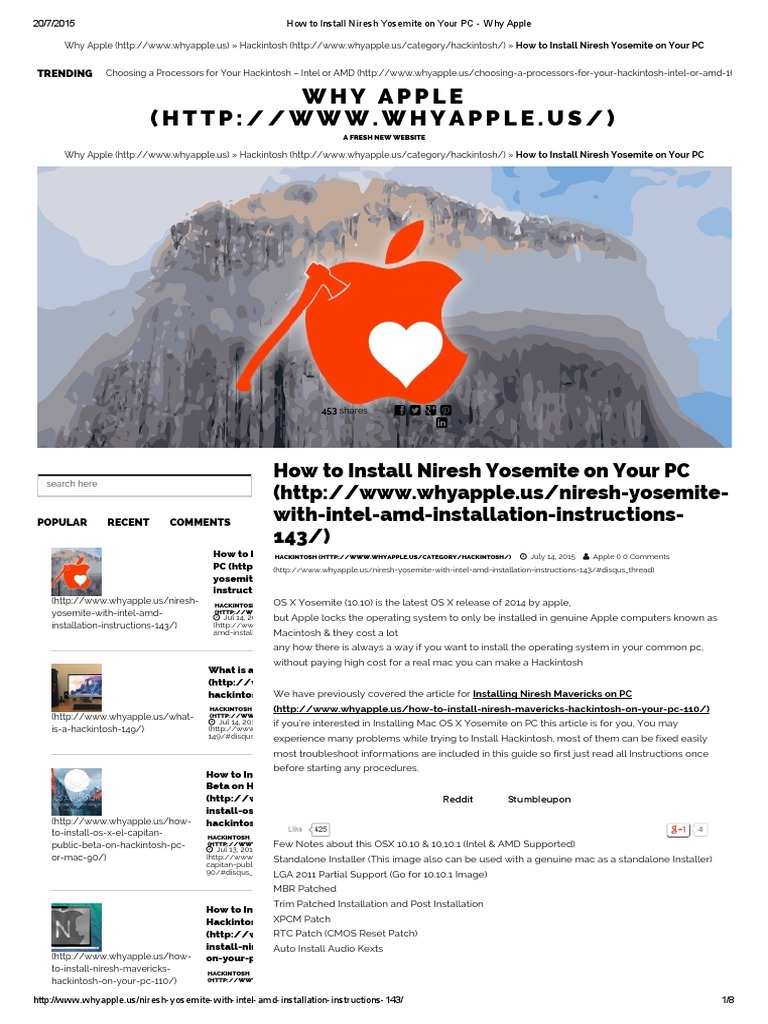 How To Install Niresh Yosemite On Your PC - Why Apple | PDF | Booting | Mac Os
