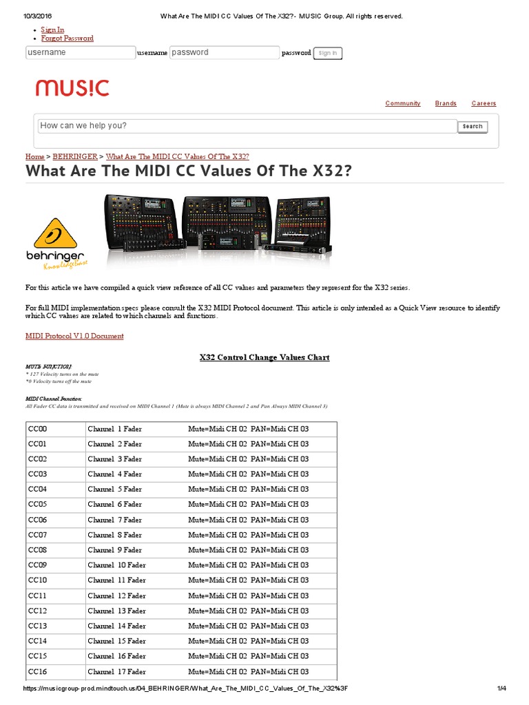 What Are the MIDI CC Values of the X32_ - MUSIC Group | Areas Of ...