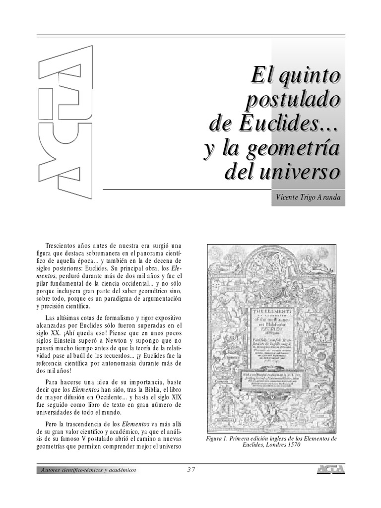 El Quinto Postulado de Euclides... y La Geometría Del Universo | PDF ...