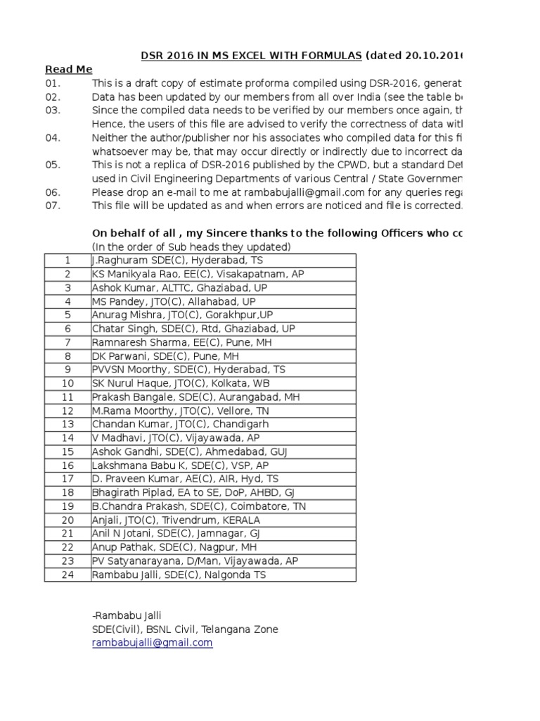 Dsr 2016 in Ms Excel | Concrete | Soil