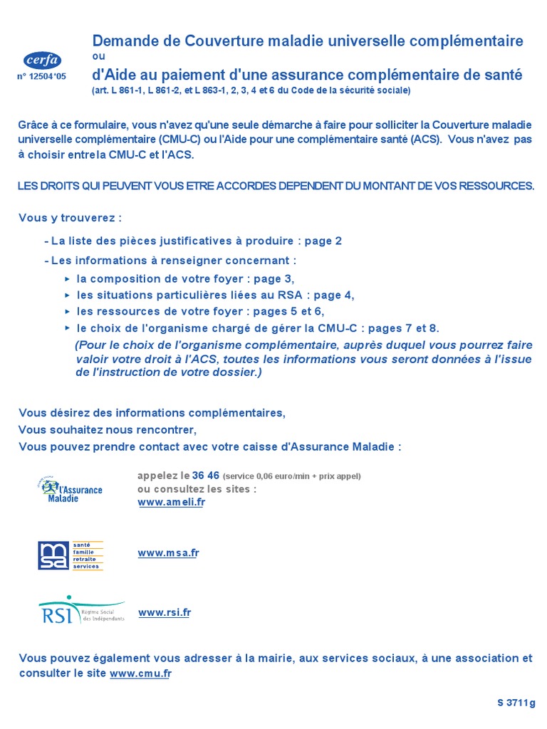 Demande de CMU-C : Formulaire et Infos | PDF | Retraite | Assurance