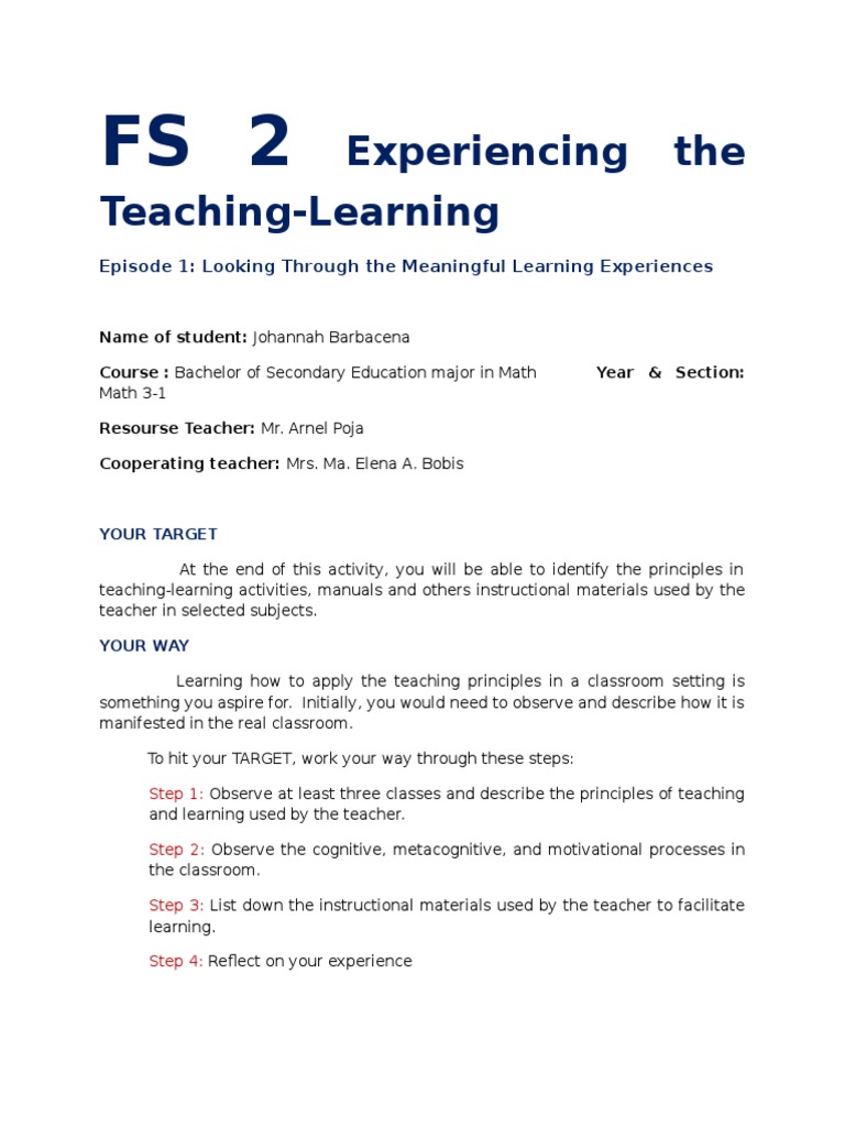 fs2 Episode 1 | PDF | Metacognition | Teachers