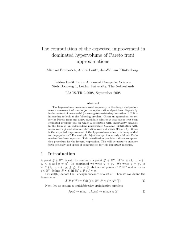 The Computation of The Expected Improvement in Dominated Hypervolume of Pareto Front ...