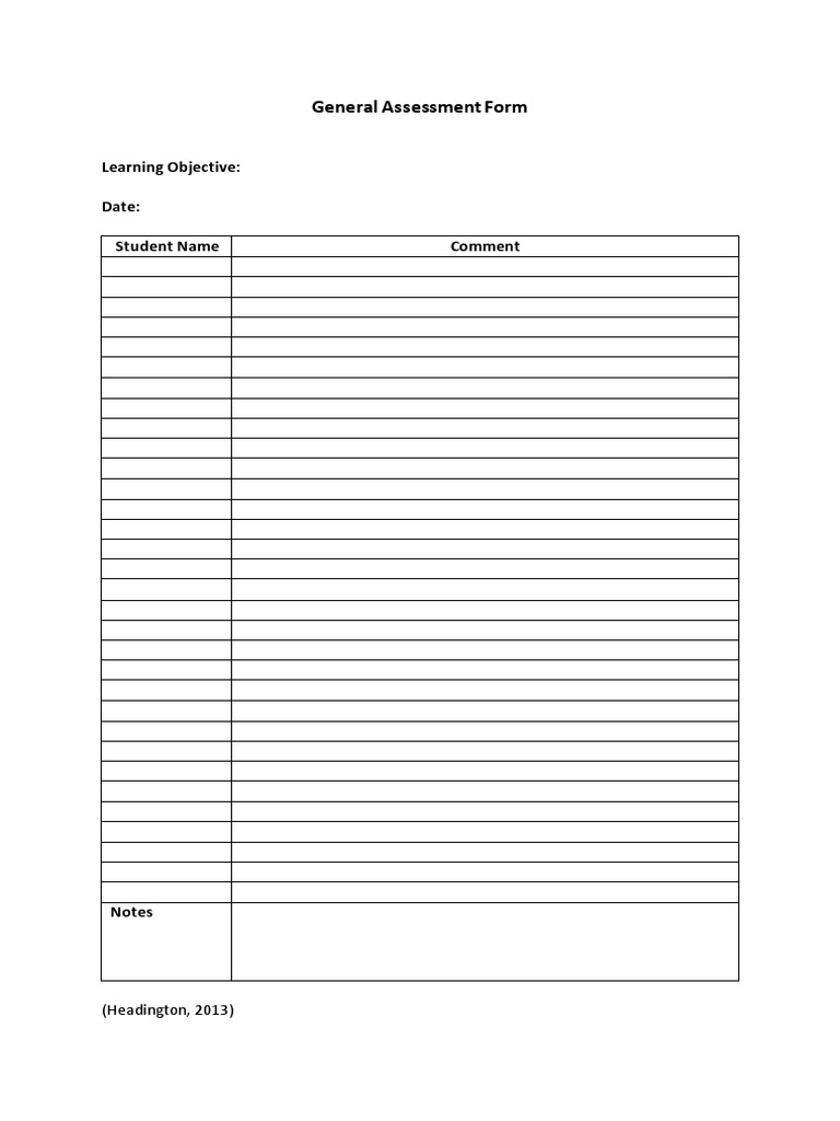 General Assessment Sheet | PDF
