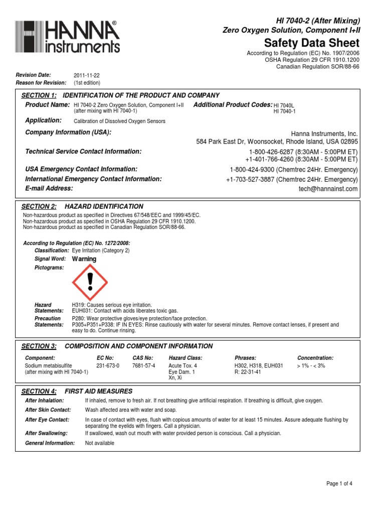 Safety Data for Calibration Solution | PDF | Toxicity | Personal ...