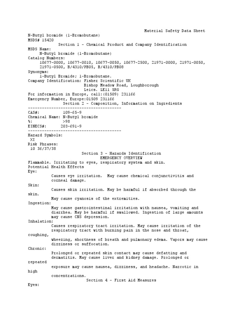 MSDS N Butyl Bromide | PDF | Magnesium | Dangerous Goods