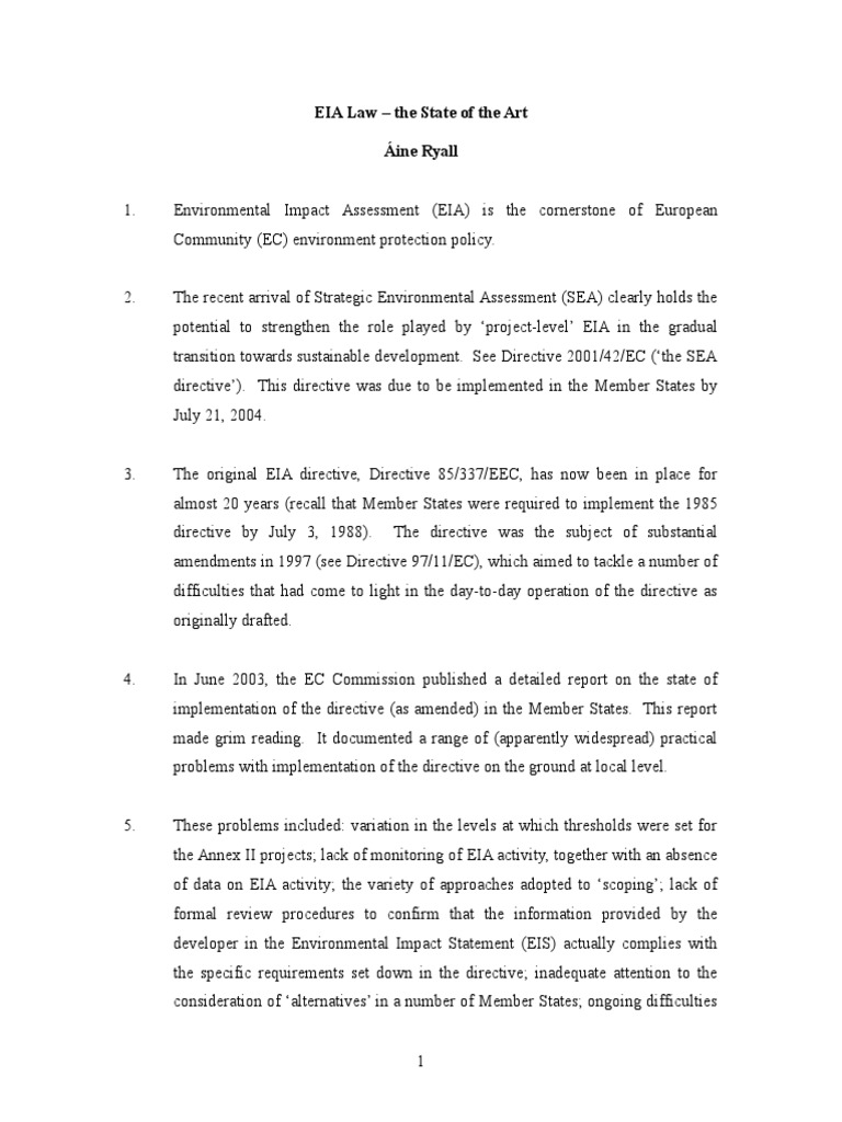 EIA Law - The State of The Art Áine Ryall | PDF | Environmental Impact ...