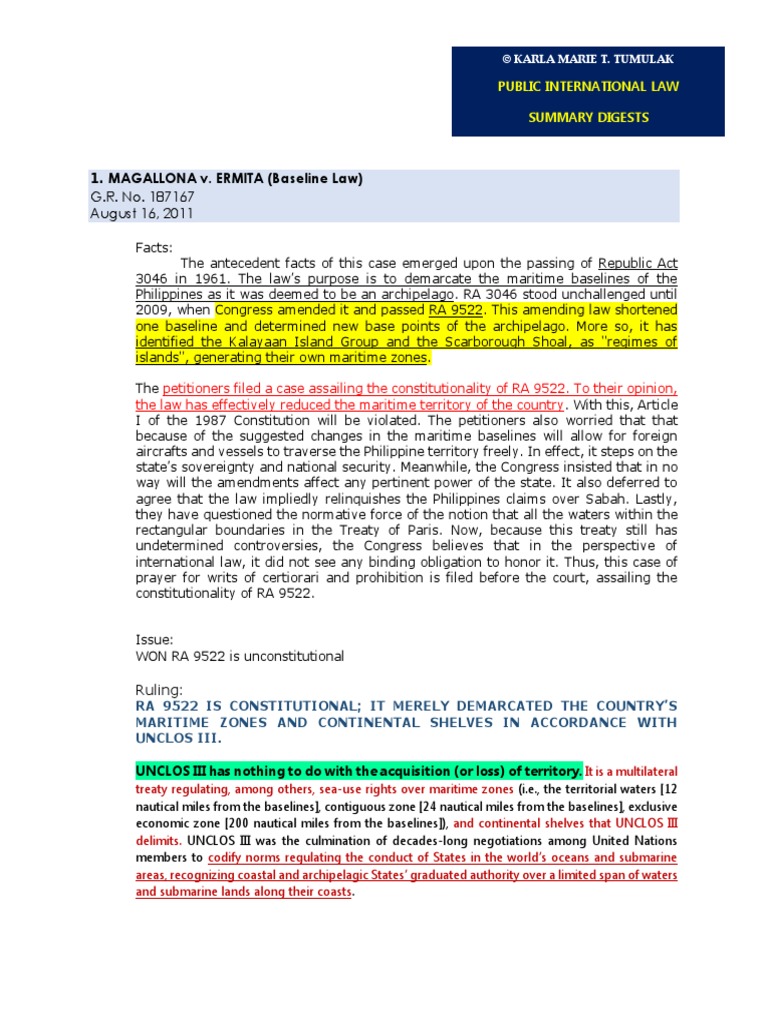 Public International Law - Landmark Cases | PDF | Exclusive Economic ...