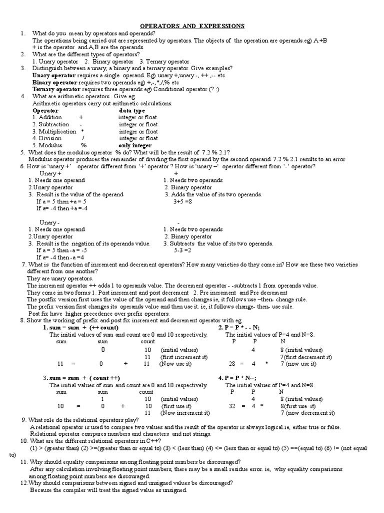 Operators And Expressions Chapter 8 Pdf Data Type Theoretical Computer Science
