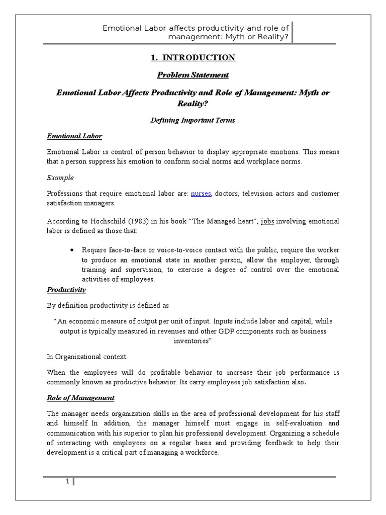 Problem Statement Emotional Labor Affects Productivity and Role of ...