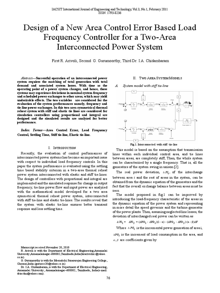Design of A New Area Control Error Based Load Frequency Controller For A Two-Area Interconnected ...