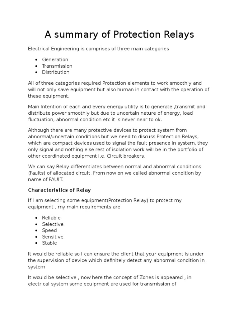 A Summary of Protection Relays | Download Free PDF | Relay | Electrical ...