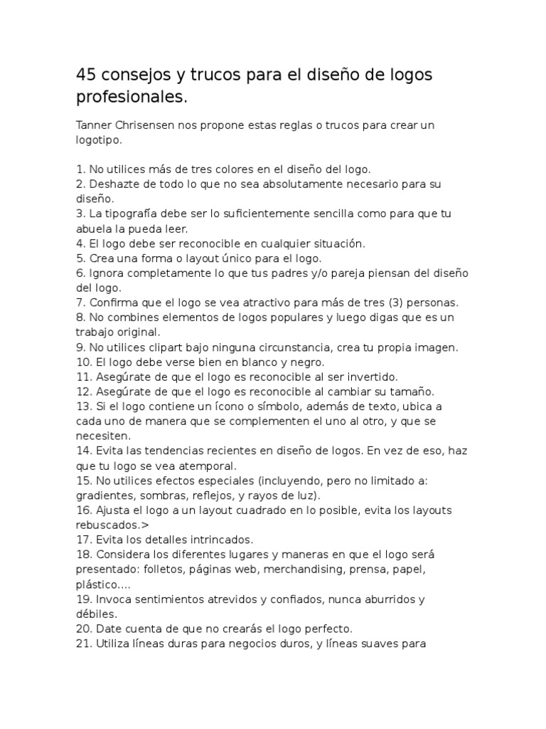45 Consejos y Trucos para El Diseño de Logos Profesionales | PDF ...