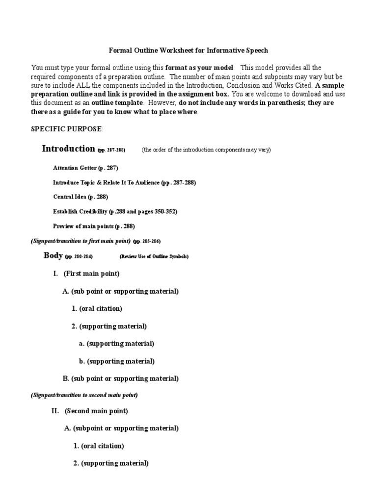 Informative Speech Preparation Outline TEMPLATE | PDF