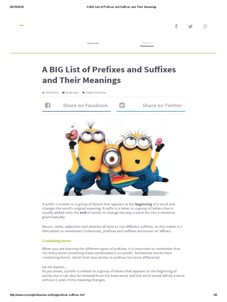A BIG List of Prefixes and Suffixes and Their Meanings | PDF ...