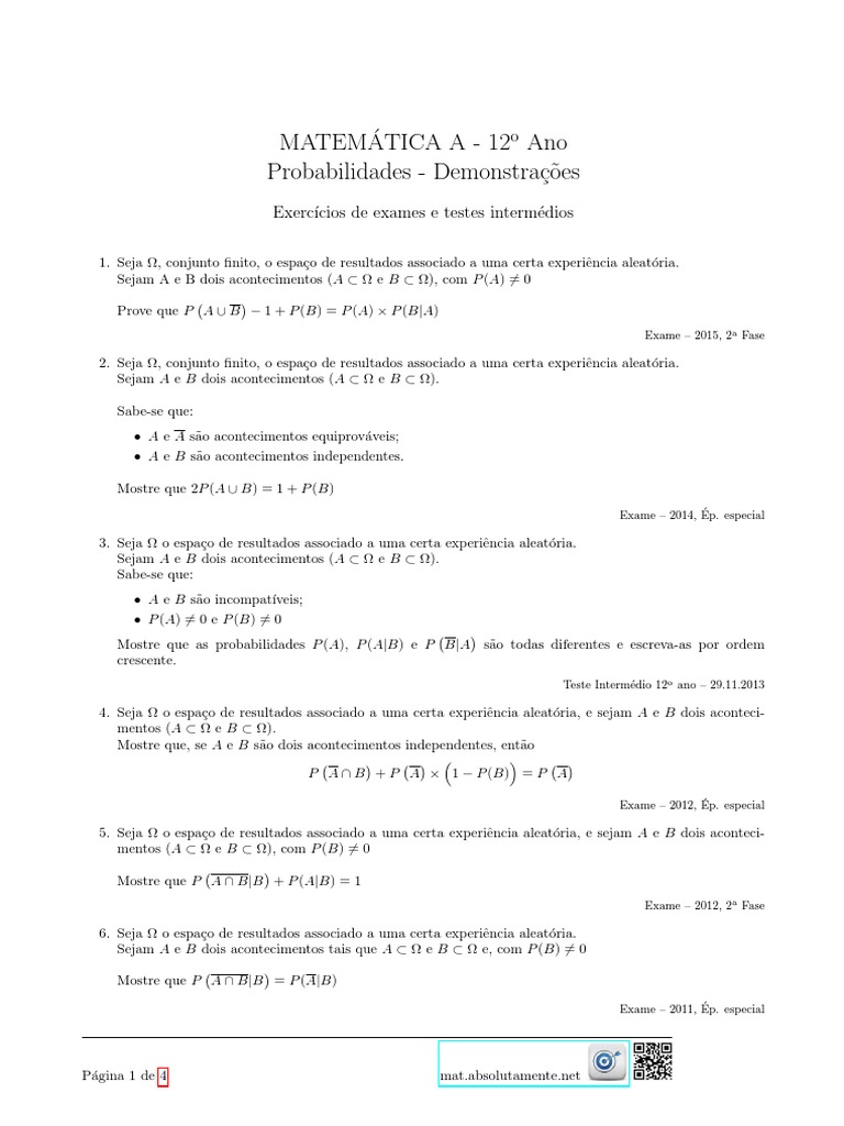 Demonstraçoes Ficha de Matematica Absolutamente | PDF | Probabilidade ...