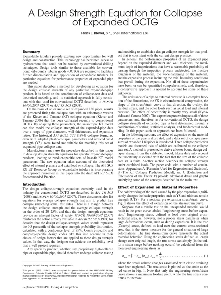 A Design Strength Equation For Collapse of Expanded OCTG | Download ...