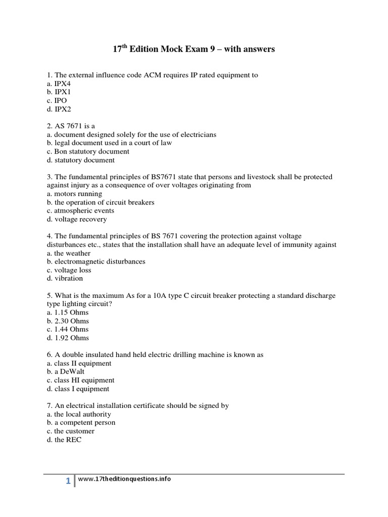 17thedition Mock Exam9 | PDF | Electrical Wiring | Physical Quantities