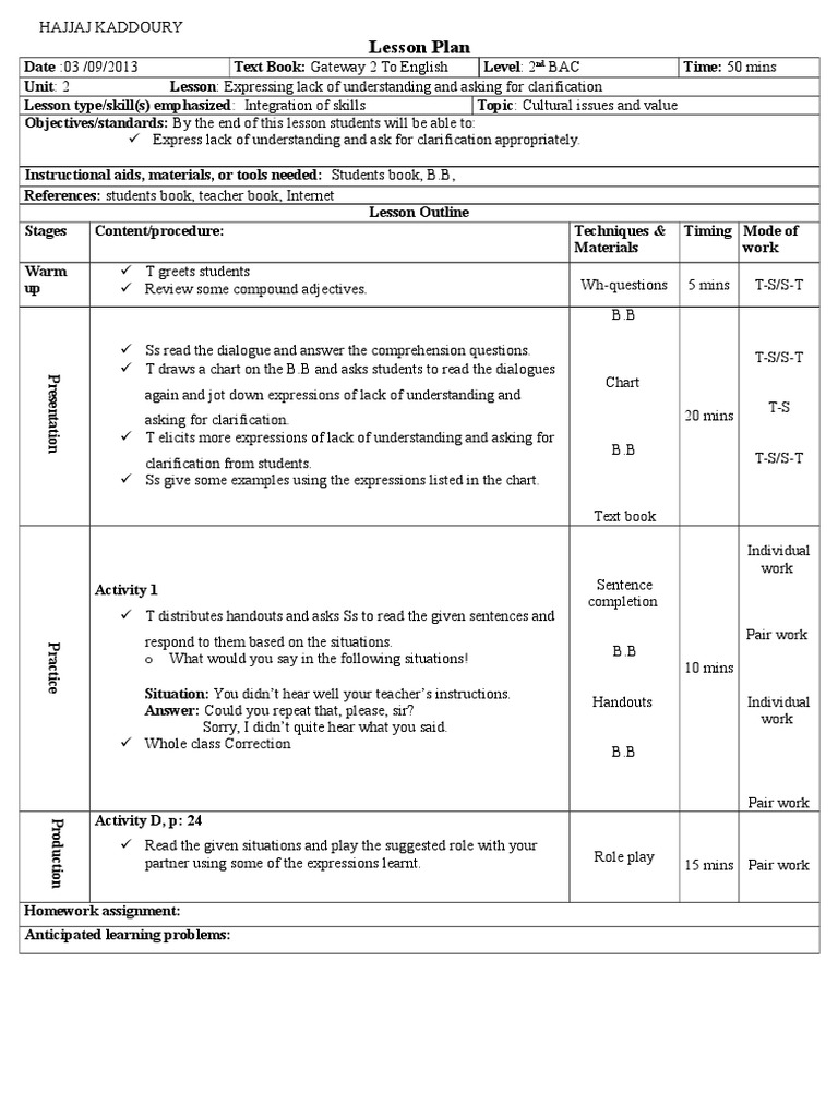 Expressing Lack of Understanding Asking For Clarification. | PDF ...