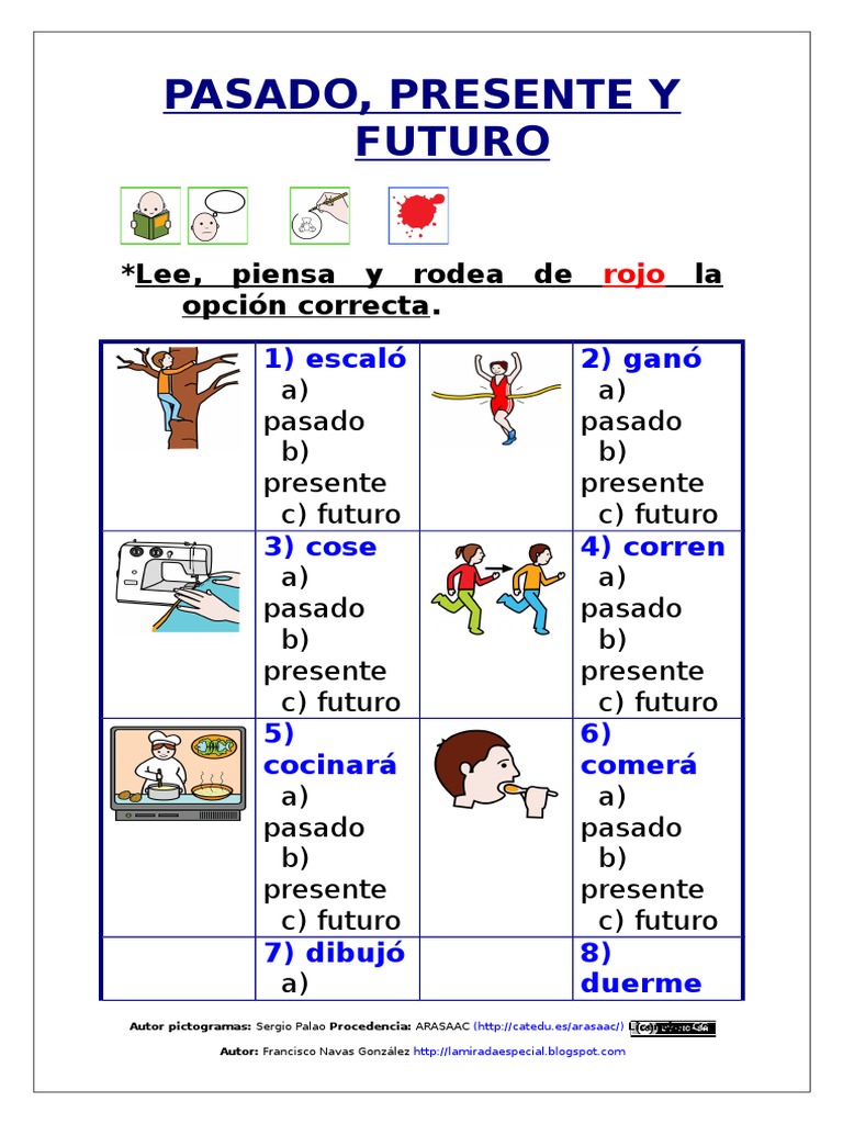 Hojas De Trabajo De Tiempo Pasado, Presente Y Futuro Gramática