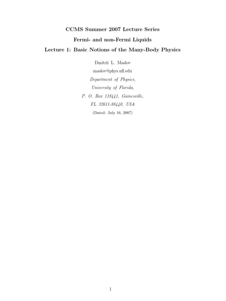 Lecture 1 Fermi Liquid Theory | PDF | Applied Mathematics | Physics