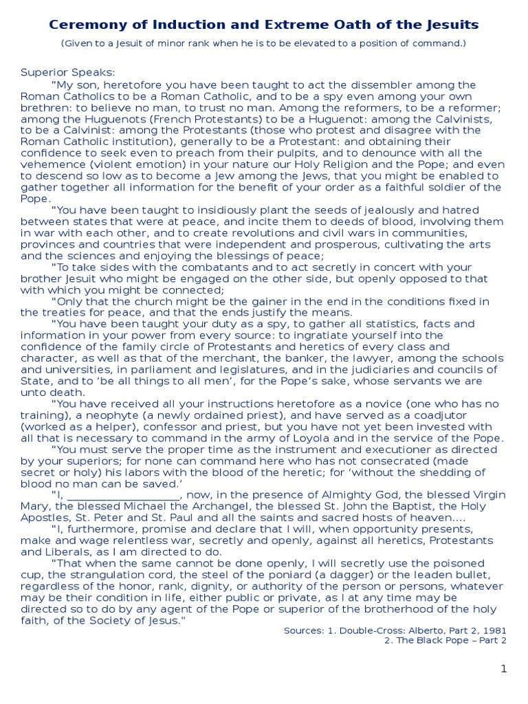 Jesuit Induction and Extreme Oath | PDF | Protestantism | Mary, Mother ...