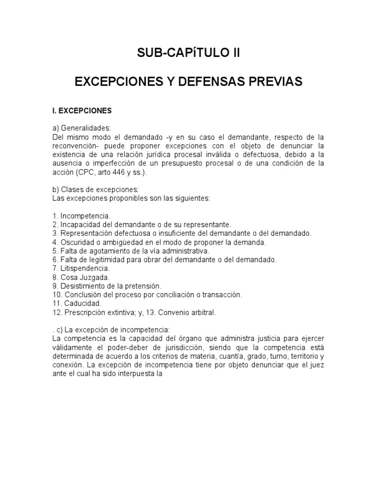 2. Excepciones y Defensas Previas | Demanda judicial | Ley procesal