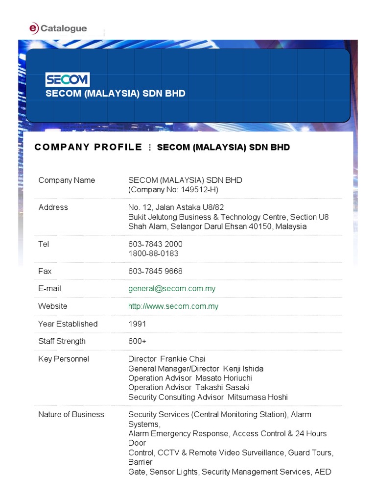 E Catalogue of Secom (Malaysia) SDN BHD | PDF