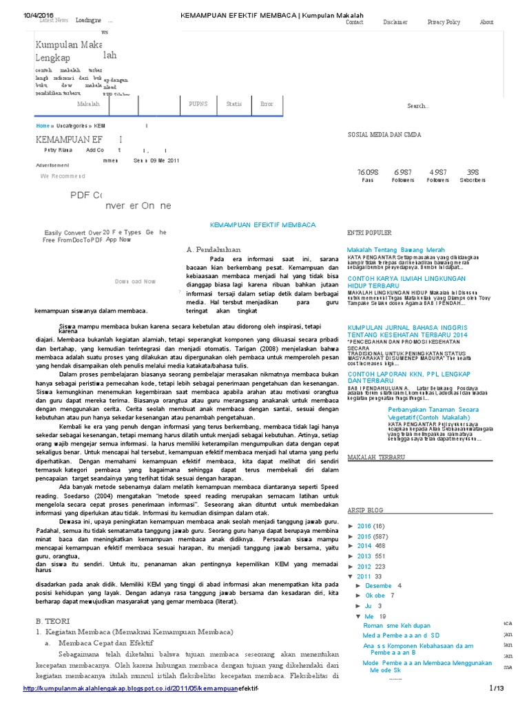 Kemampuan Efektif Membaca - Kumpulan Makalah Lengkap | PDF