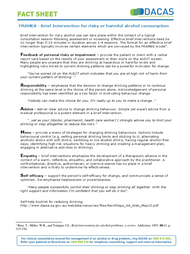 FRAMES - An Evidence-Based Model for Effective Brief Interventions to Reduce Risky Alcohol ...