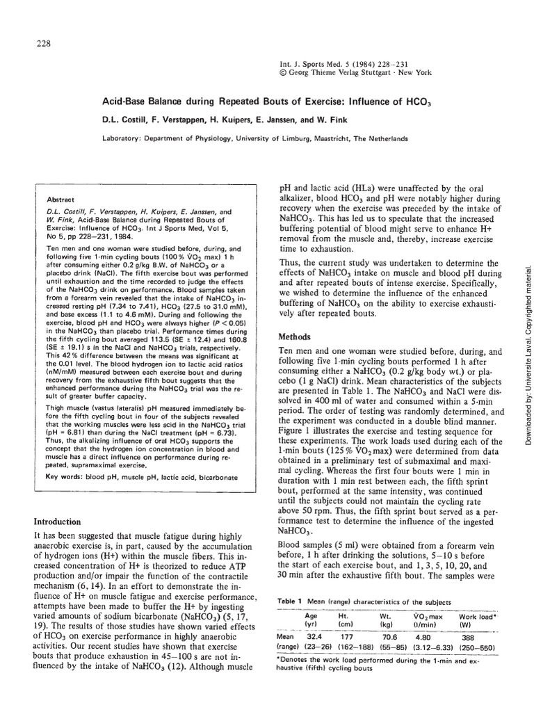 Effects of HCO3 on Exercise Performance | PDF | Bicarbonate | Muscle