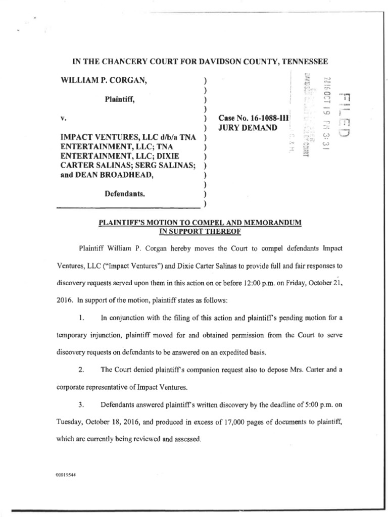 10-19-16 Corgan Motion To Compel & Memo in Support OCR | PDF ...