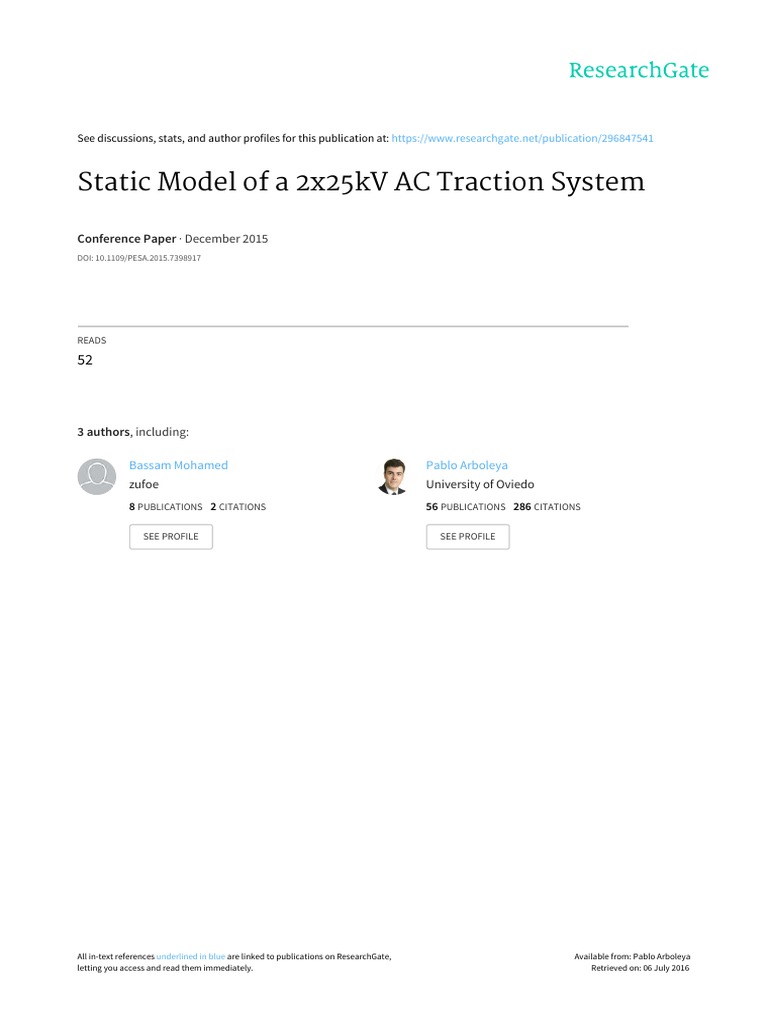 Static Model of A 2x25kV AC Traction System | PDF | Alternating Current ...