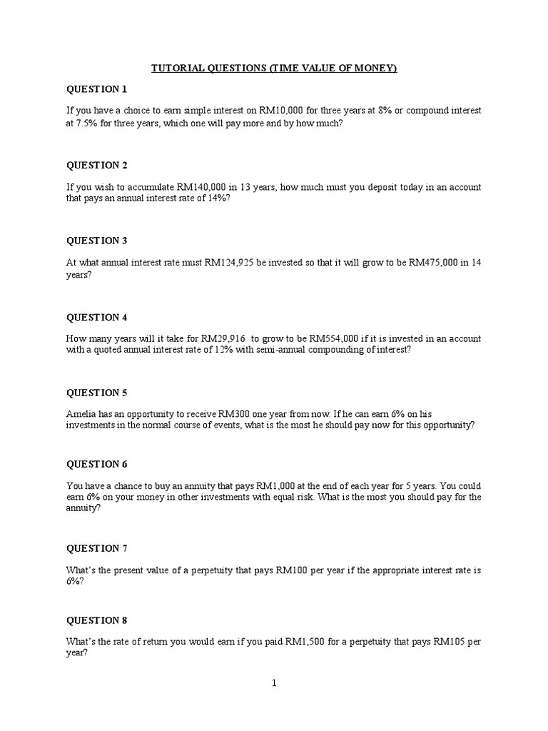 A151 Tutorial Topic 5 - Question | PDF | Interest | Present Value