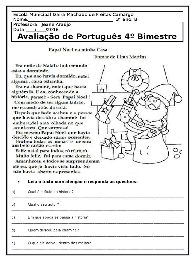 Prova de Português 3º Ano 4º Bimestre | PDF