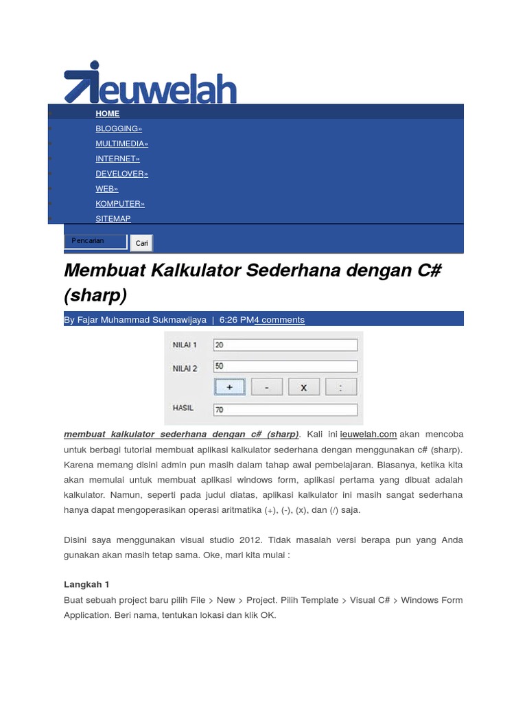 Kalkulator Sederhana C# Tutorial | PDF | Komputer