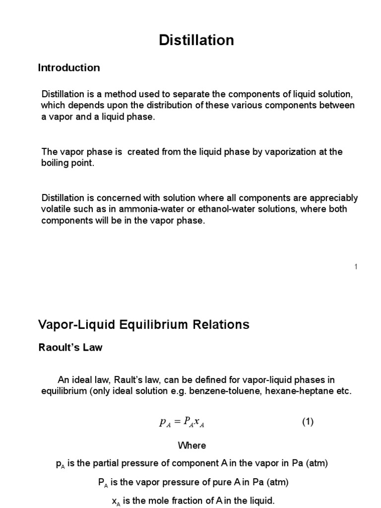 Distillation and Vapor-Liquid Equilibrium | PDF | Distillation ...